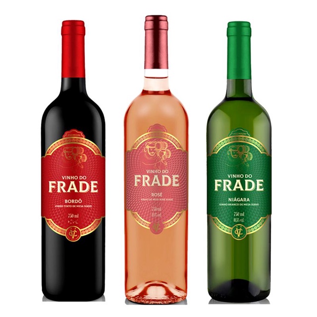 Kit Vinhos do Frade 03 unidades. Bordô Suave, Rosé Suave, Branco Suave ...