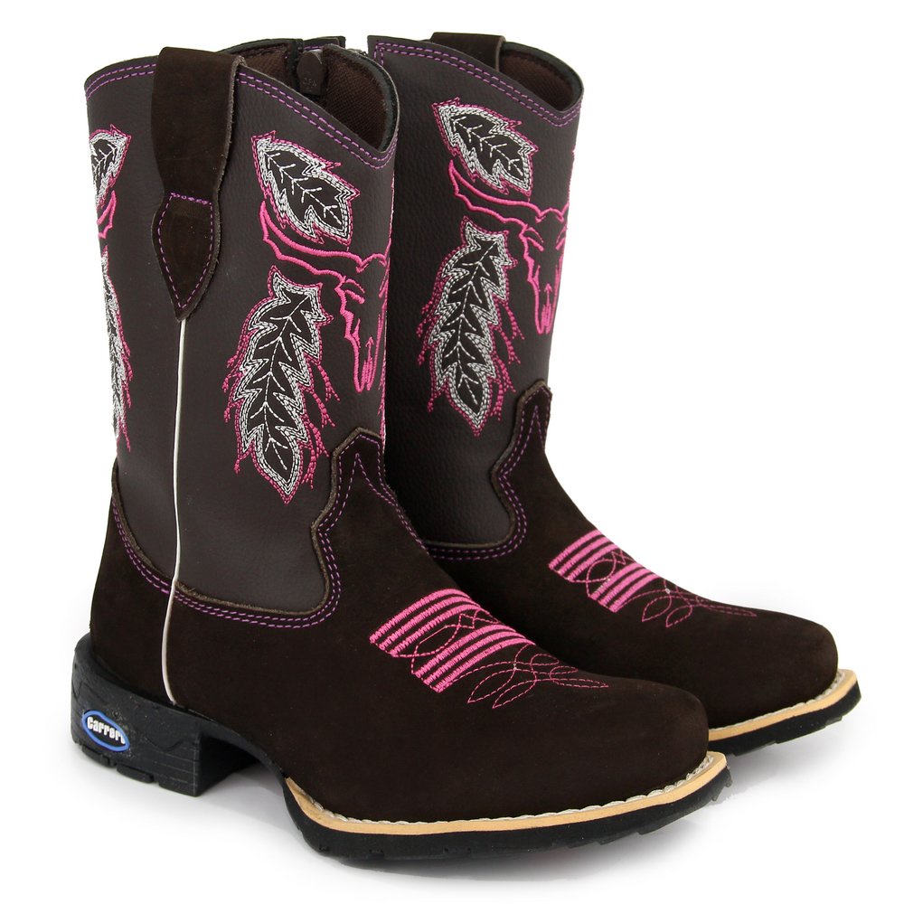 Bota Infantil Feminina Texana Country Com Ziper Forma Bico Quadrado ...
