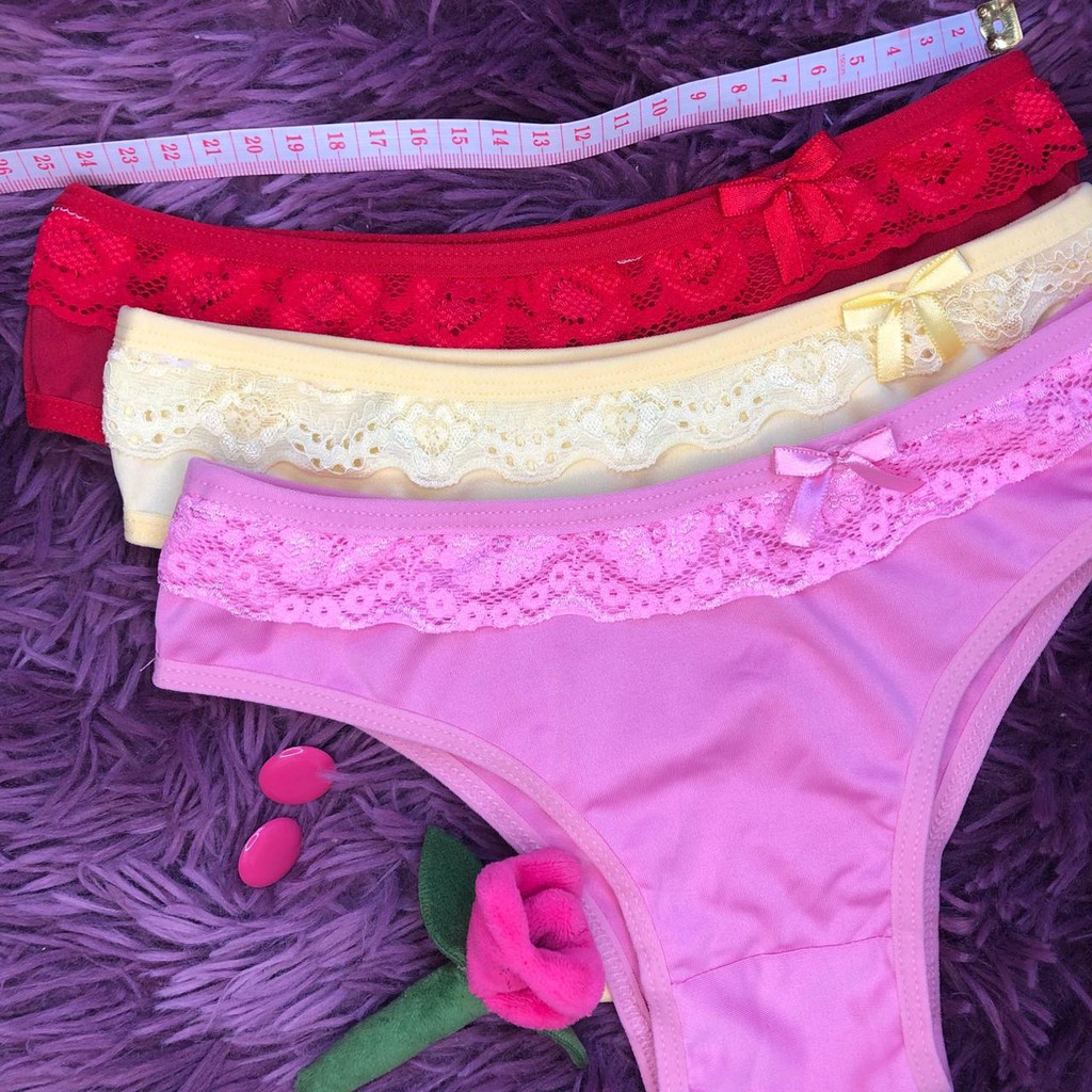 kit 3 Calcinhas infantil com lacinho e renda em Micofibra | Shopee Brasil