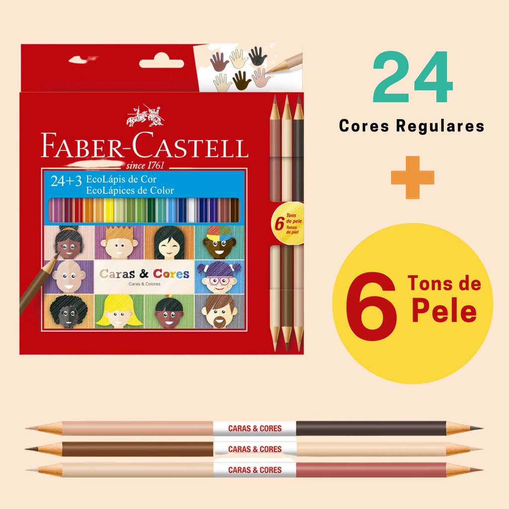 Lapis de Cor Faber 24 Cores + 6 Tons de Pele Promoção Volta as Aulas ...
