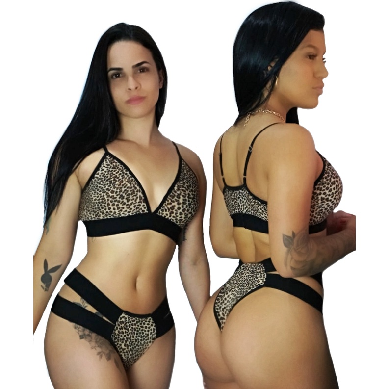 Conjunto Lingerie Sensual Strappy Animal Print Sexy Poder | Shopee Brasil
