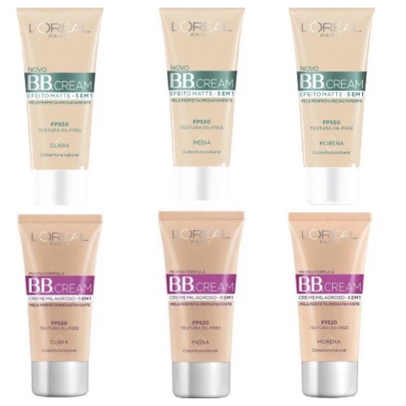 Base Loreal BB Cream 5 Em 1 FPS20 FPS50 Efeito Matte Clara, Média e Morena 30ml | Shopee Brasil