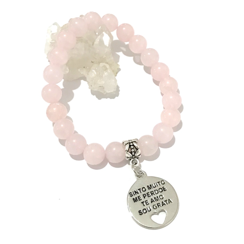 Pulseira Japamala 21 contas quartzo rosa pingente ho'oponopo | Shopee ...
