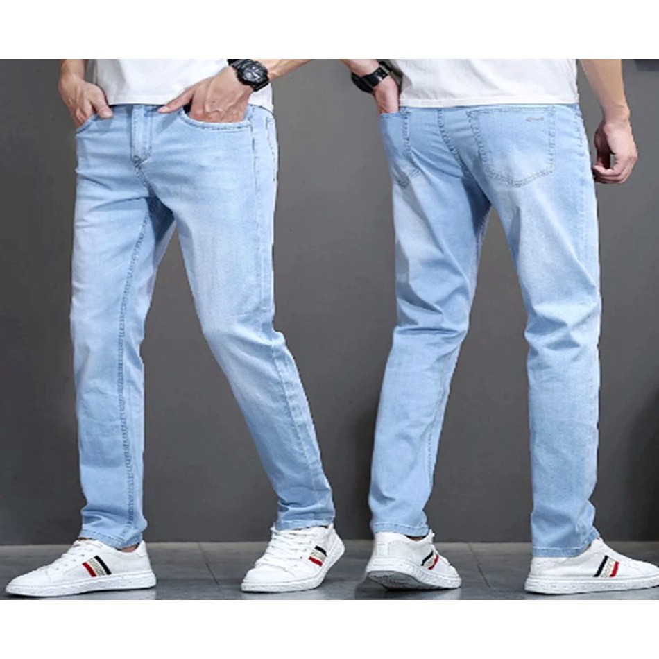 Calca Jeans Masculina Azul Clara Slim Com Elastano Laycra Premium