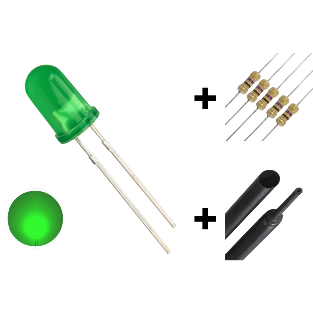 Kit led 5mm Difuso Verde + Termo + Resistor - 100 unidades | Shopee Brasil