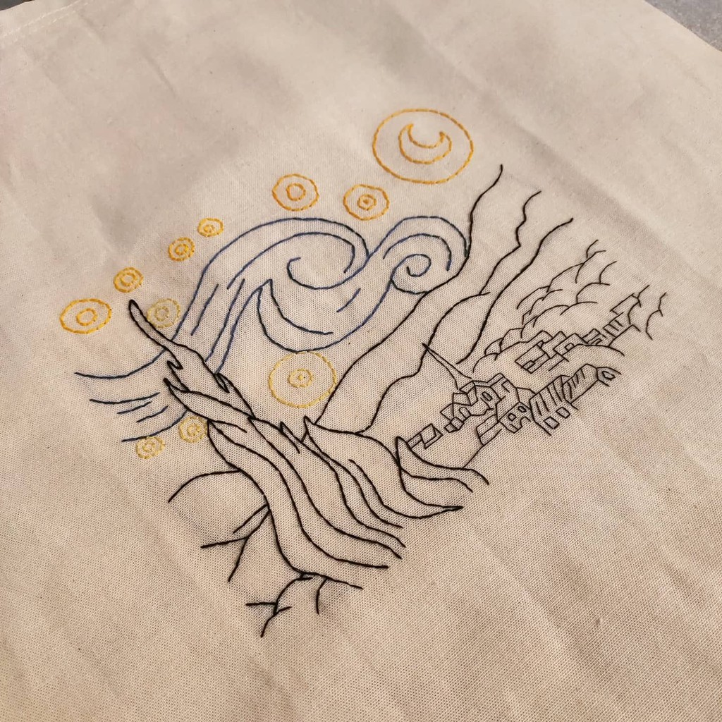 EcoBag Bordado Bordado Noite Estrelada | Shopee Brasil