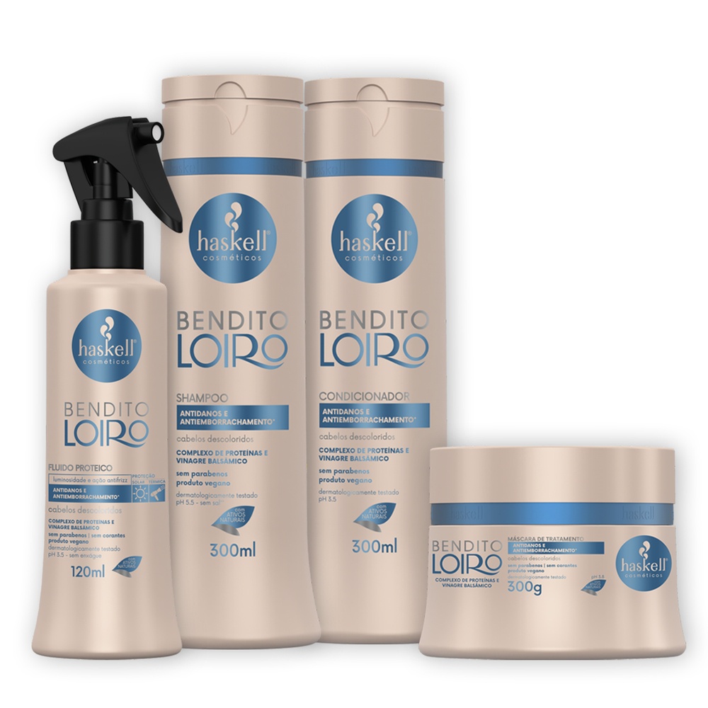 Kit Haskell Bendito Loiro Shampoo Cond Masc e Fluido 300ml | Shopee Brasil