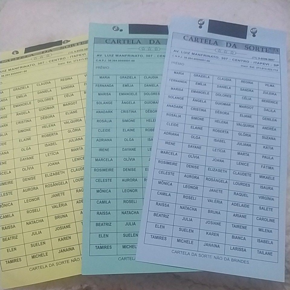 3 Cartelas de rifa com 200 nomes cada uma ( cores sortidas) | Shopee Brasil