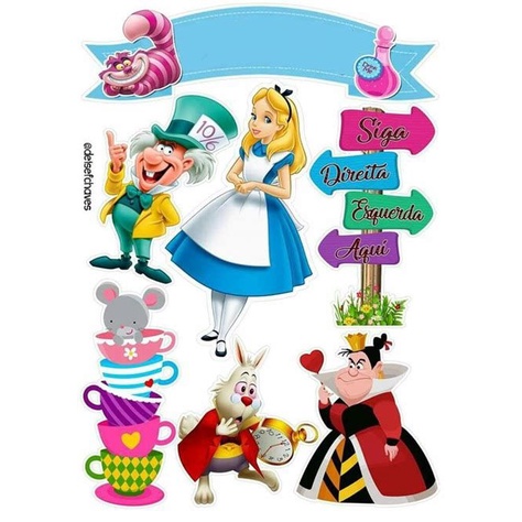 Topo Topper De Bolo ALICE NO PAIS DAS MARAVILHAS Cortado Colado ENVIO ...
