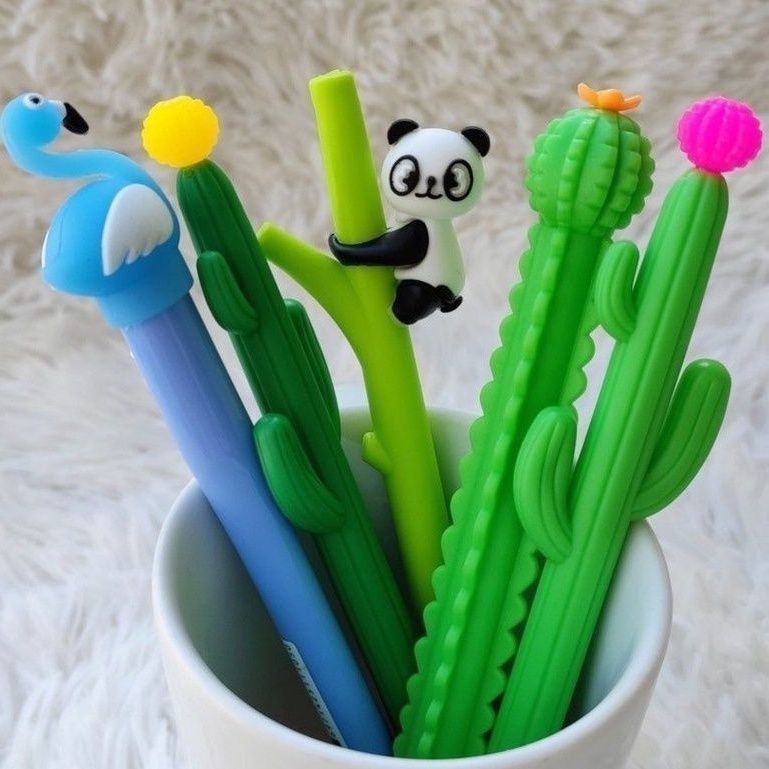 Canetas de Cactos, Bambu com panda, Flamingos, Conchinha Brilha no ... Canetas de Cactos, Bambu com panda, Flamingos, Conchinha Brilha no ...
