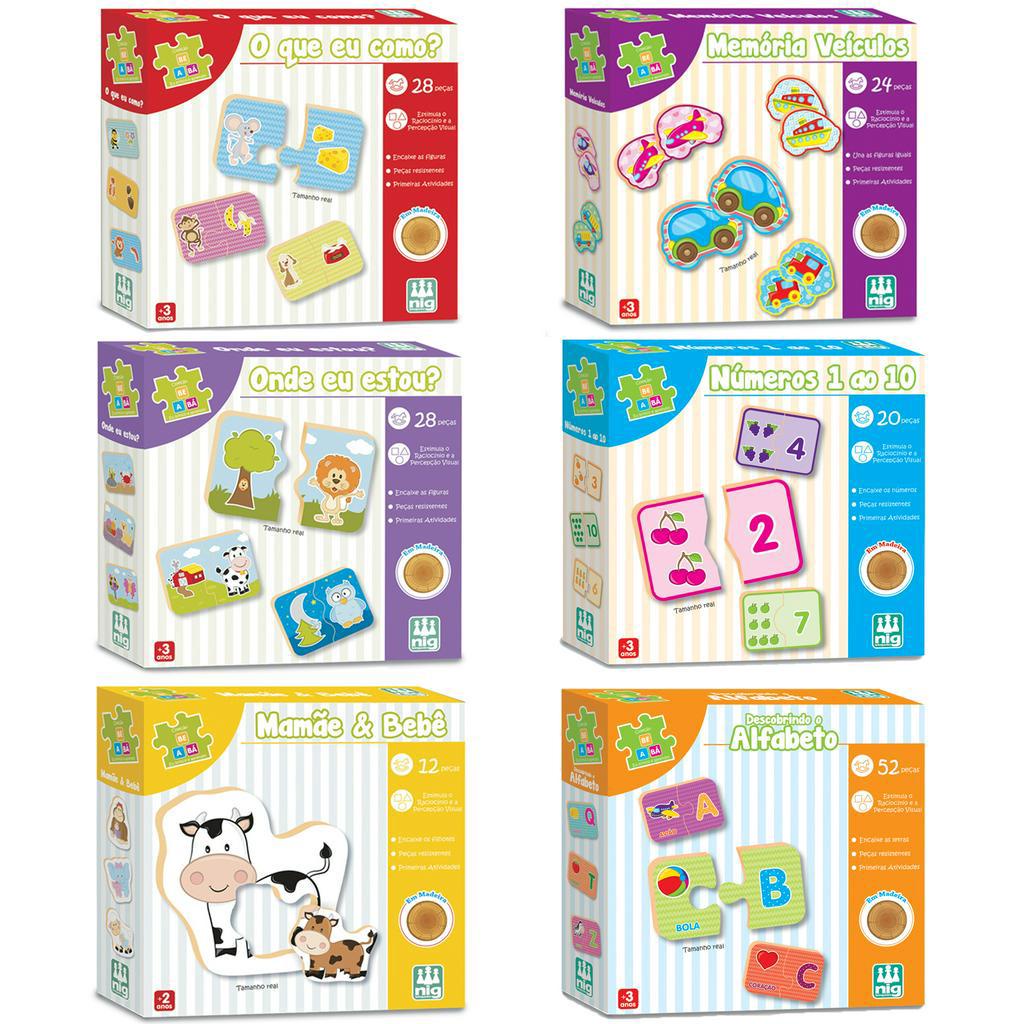 Kit 6 Jogos em Madeira Educativos Pedagógicos Brinquedos Nig | Shopee Brasil