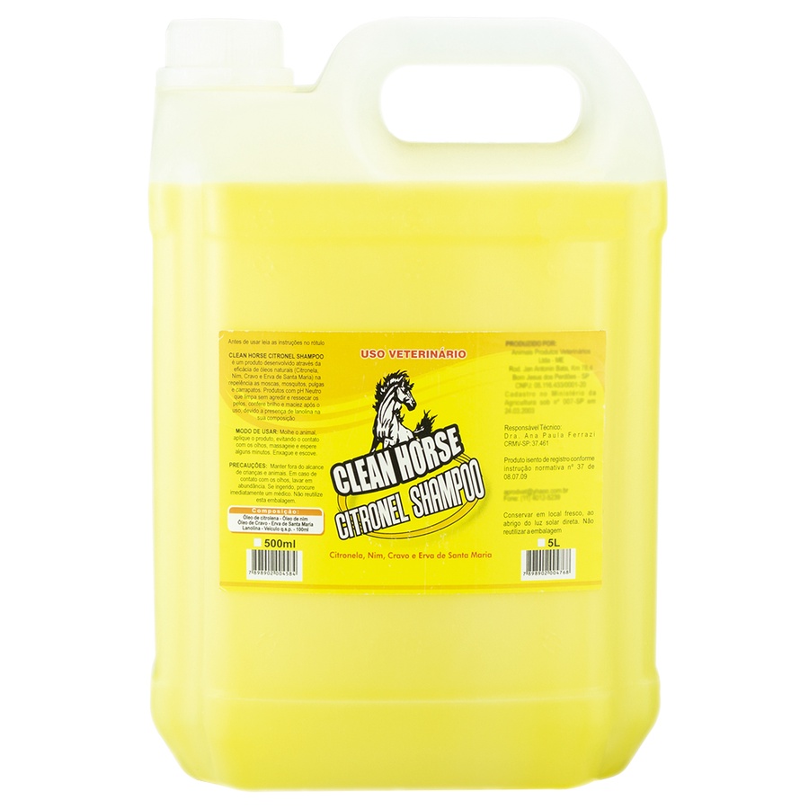 Shampoo Para Cavalo Potro Equino Clean Horse Citronela 5 Litros ...