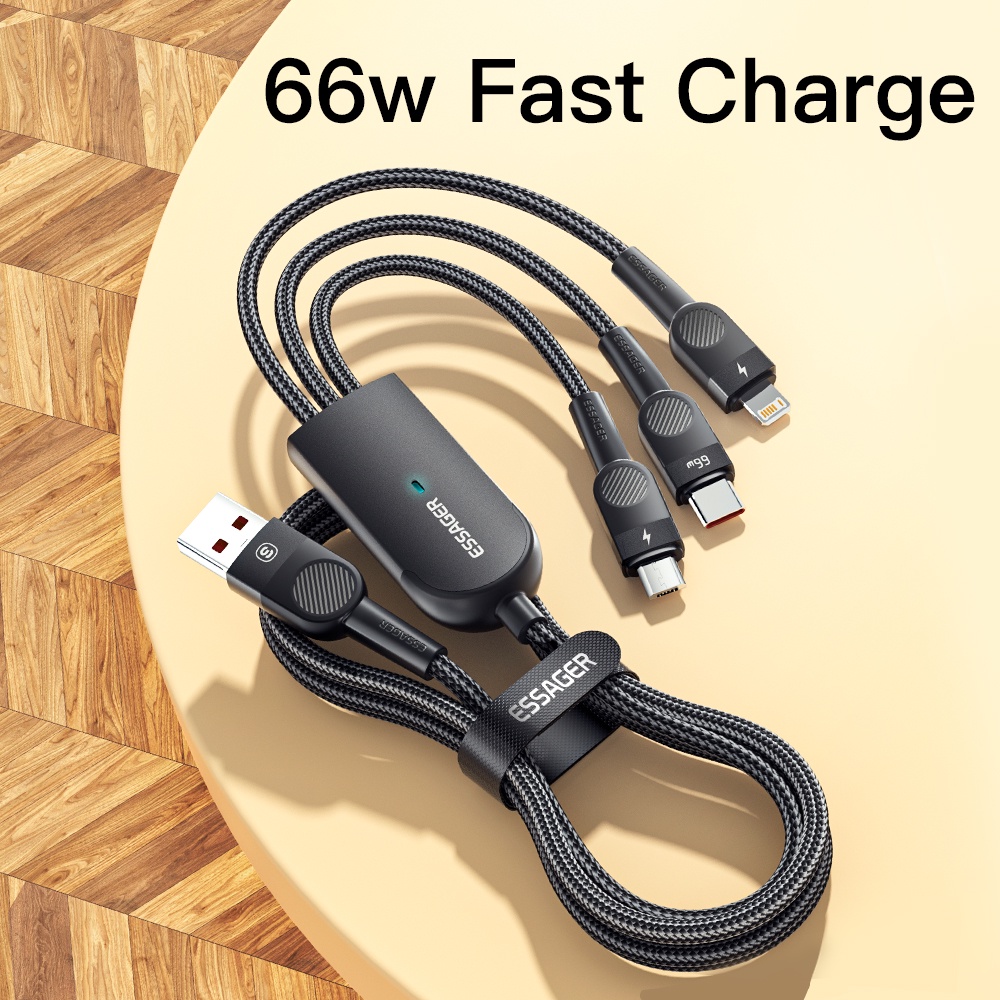 Novo cabo USB Essager 3 em 1 66W para telefone móvel tipo Micro e C ...