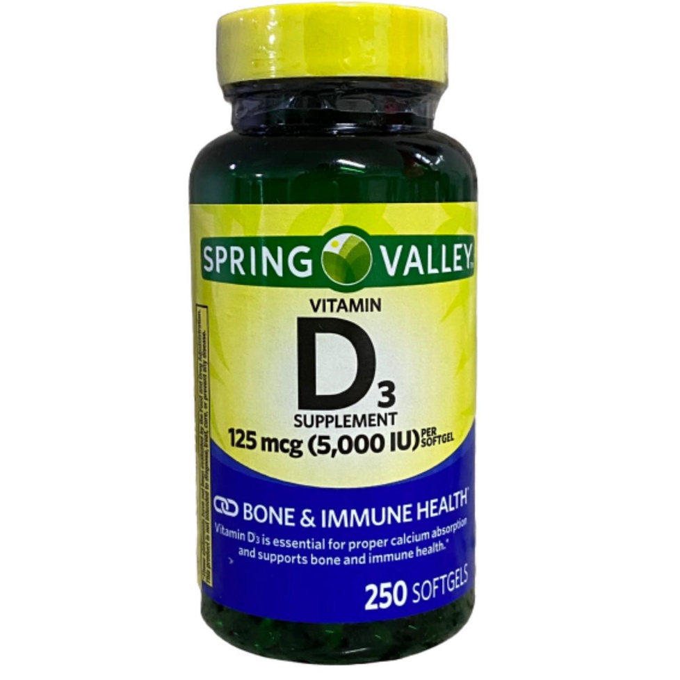 Vitamina D3 5000iu 125mcg 250 Softgels Spring Valley | Shopee Brasil