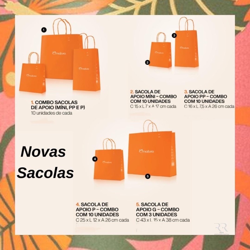 Kit sacolas de presente Natura Tamanhos Variados Mini/PP/P- Modelo ...