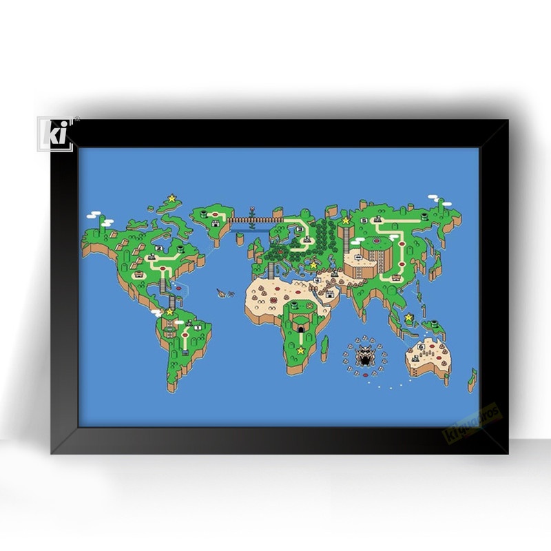 Quadro Poster Retrô Gamer Mapa Super Mario World com moldura | Shopee ...