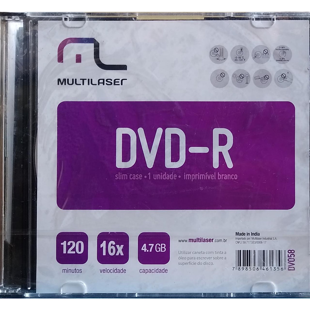 DVD-R VIRGEM MULTILASER 120 M, 16X, 4,7 GB CAPACIDADE - LACRADO | Shopee Brasil