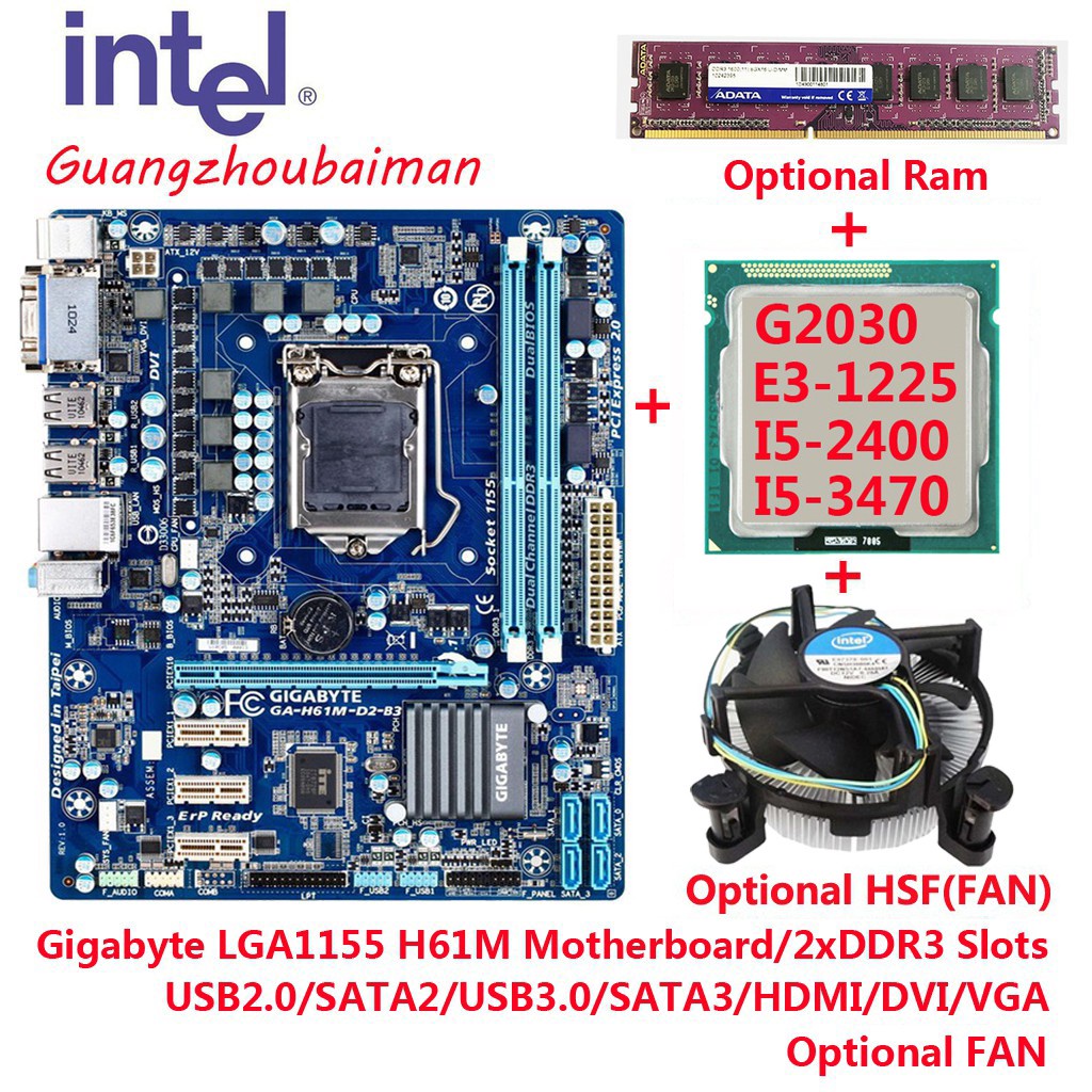 Pacote Usado Placa-Mãe GIGABYTE ASUS MSI B75 H61 Micro ATX + Processadores LGA 1155 I5-3470 + 4G ...