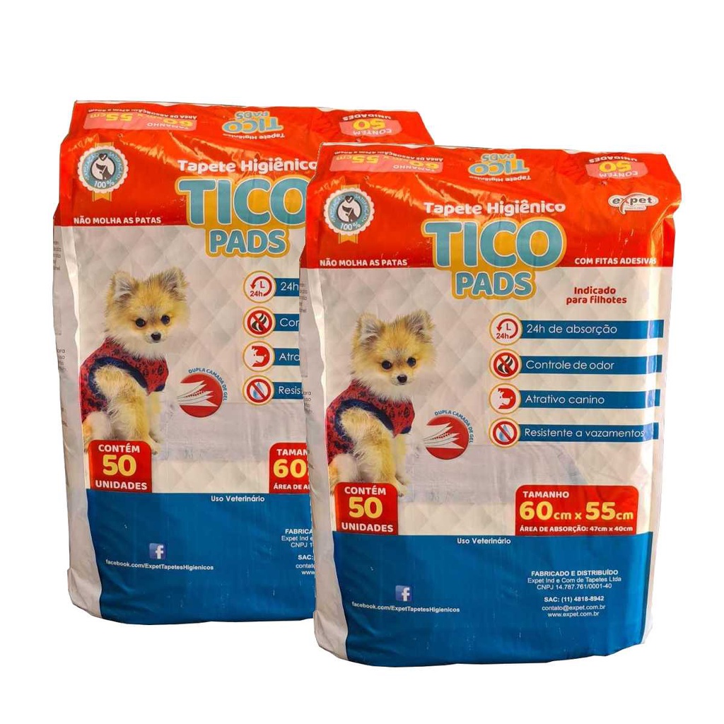 Tapete Higiênico para cães Tico Pads 50un kit com 2 pacotes | Shopee Brasil