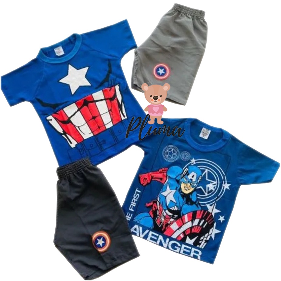 Conjunto de Bermuda e Camiseta Infantil Capitão América Roupa de menino ...