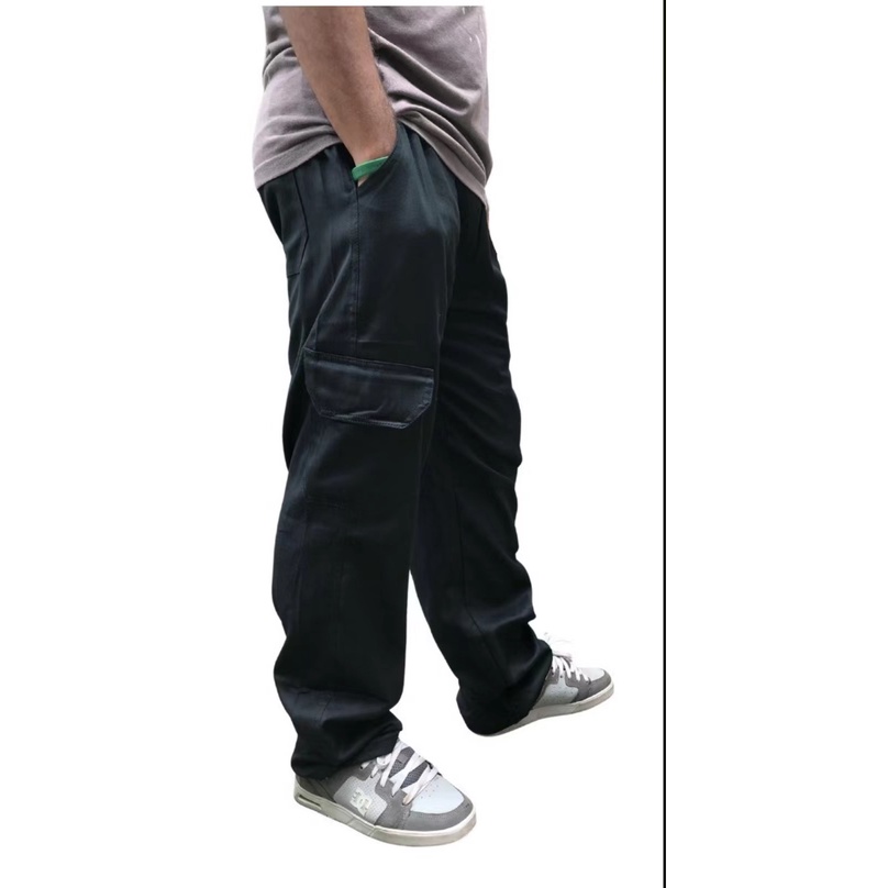 Calça Cargo Larga Masculina Skate 6 Bolsos Fechamento Cordão Unisex