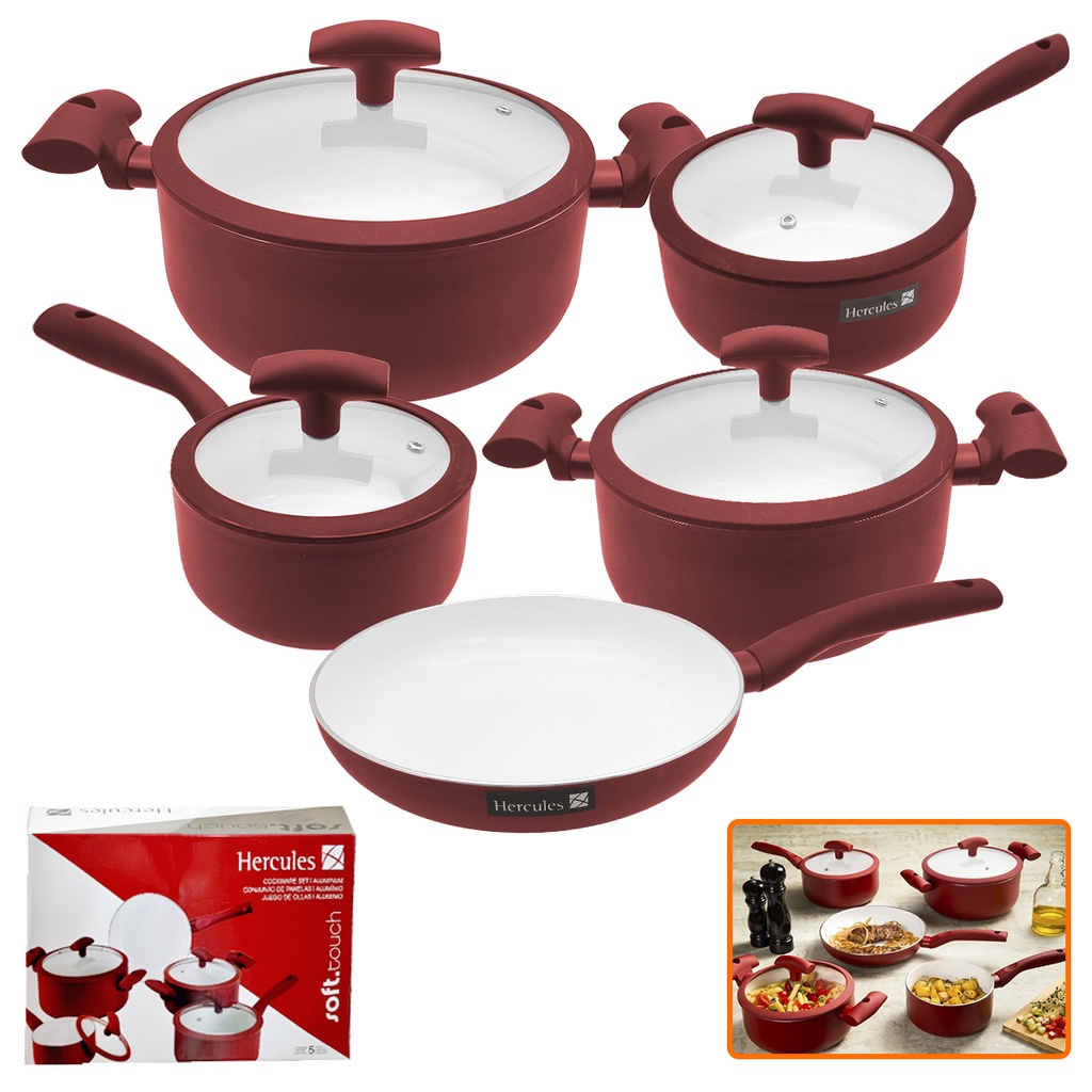 Jogo de Panelas 5 Peças Antiaderente Alumínio Cerâmica Com Tampa de ...