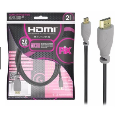 Cabo Micro Hdmi x Hdmi 2 Metros Blindado 2.0 Ethernet 2m 4k PIX ...