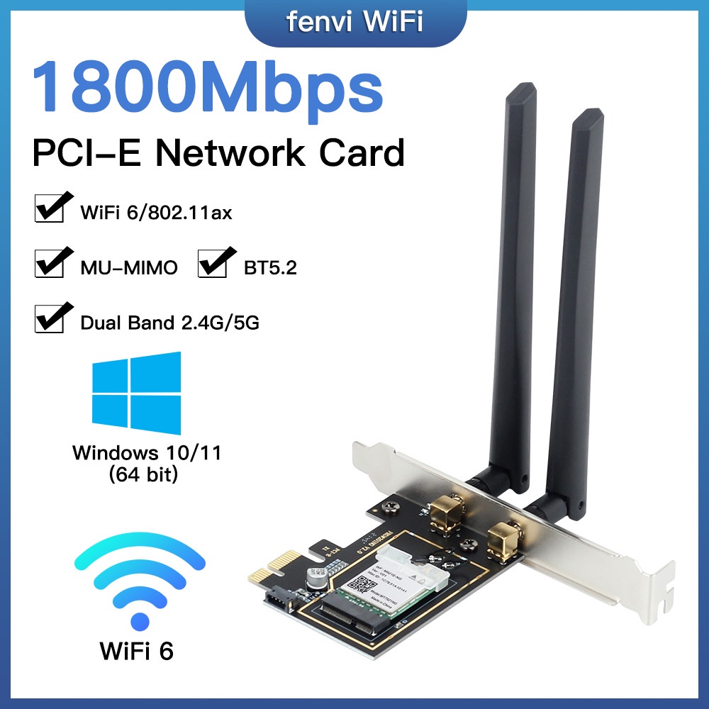 Adaptador Wireless 1800Mbps Wifi 6 PCIe Express Bluetooth 5.2 Dual Band 802.11AX/AC Wi-fi Placa ...