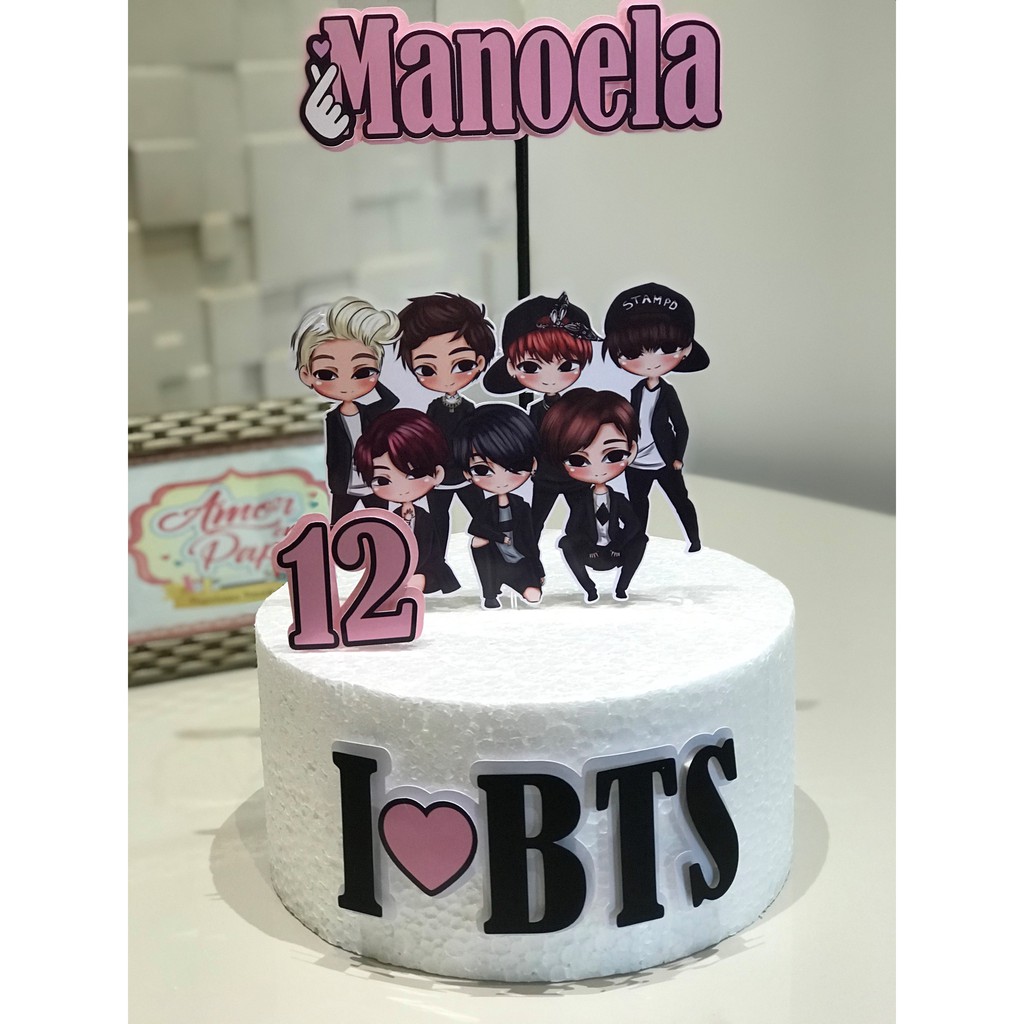 Topper Topo de Bolo Personalizado Tema BTS, Impresso em Papel ...