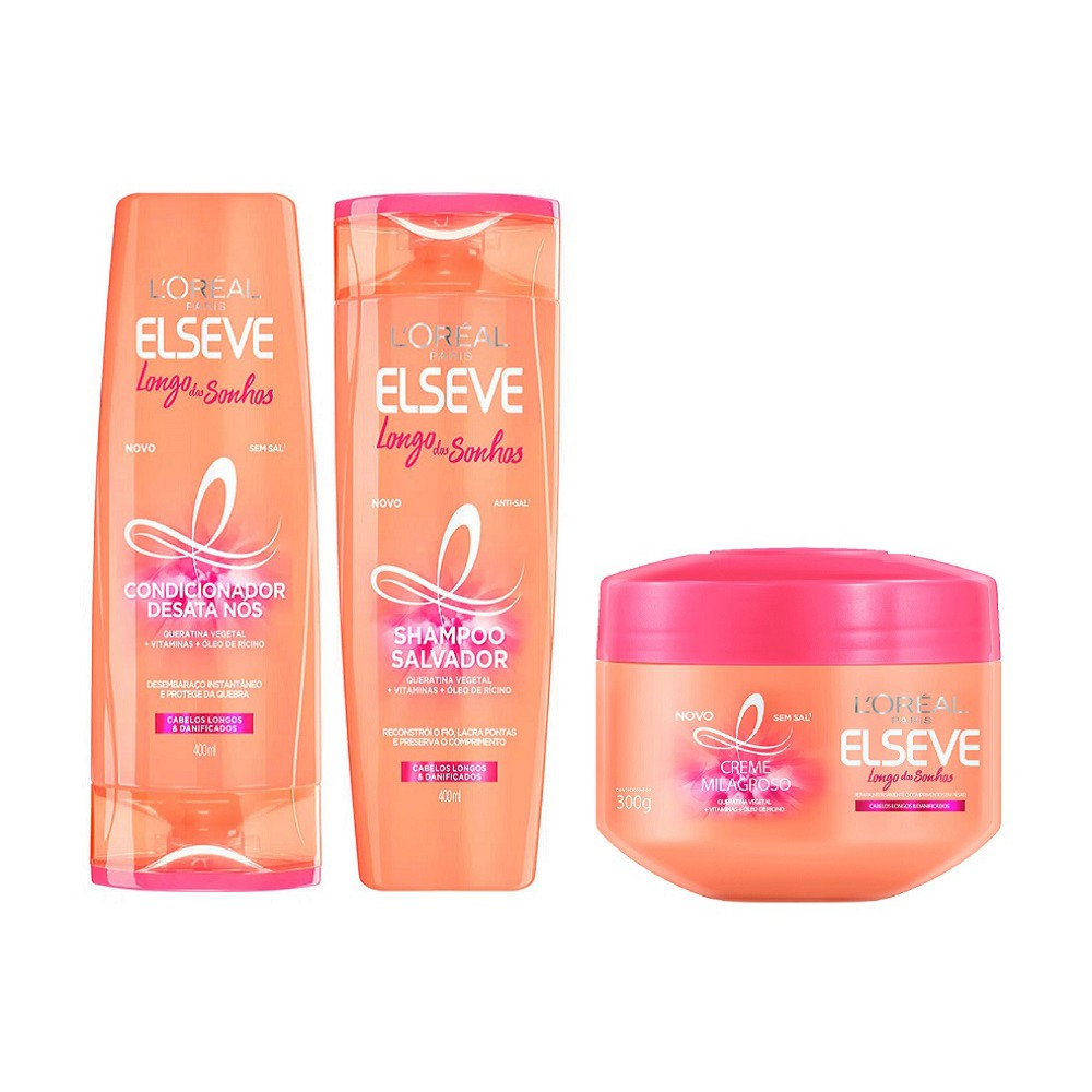 Shampoo grande condicionador grande e creme de tratamento Elseve longo ...