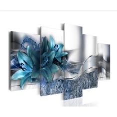 Quadros Decorativo Mosaico 5 peças flores rosas azul turquesa Mdf Full ...