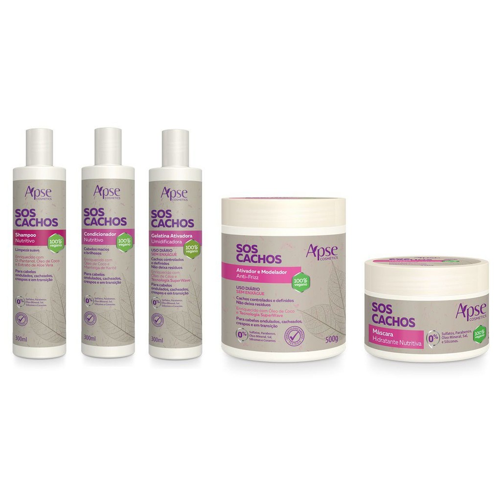 KIT SOS Cachos 5 Prod- Apse- 100% VEGANO | Shopee Brasil