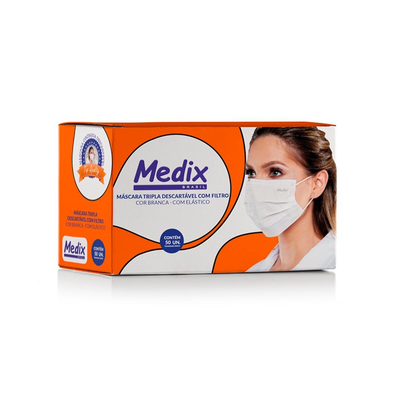 Mascara Medix Branca Original C/50 Unidades Tripla Camada C/Elastico ...