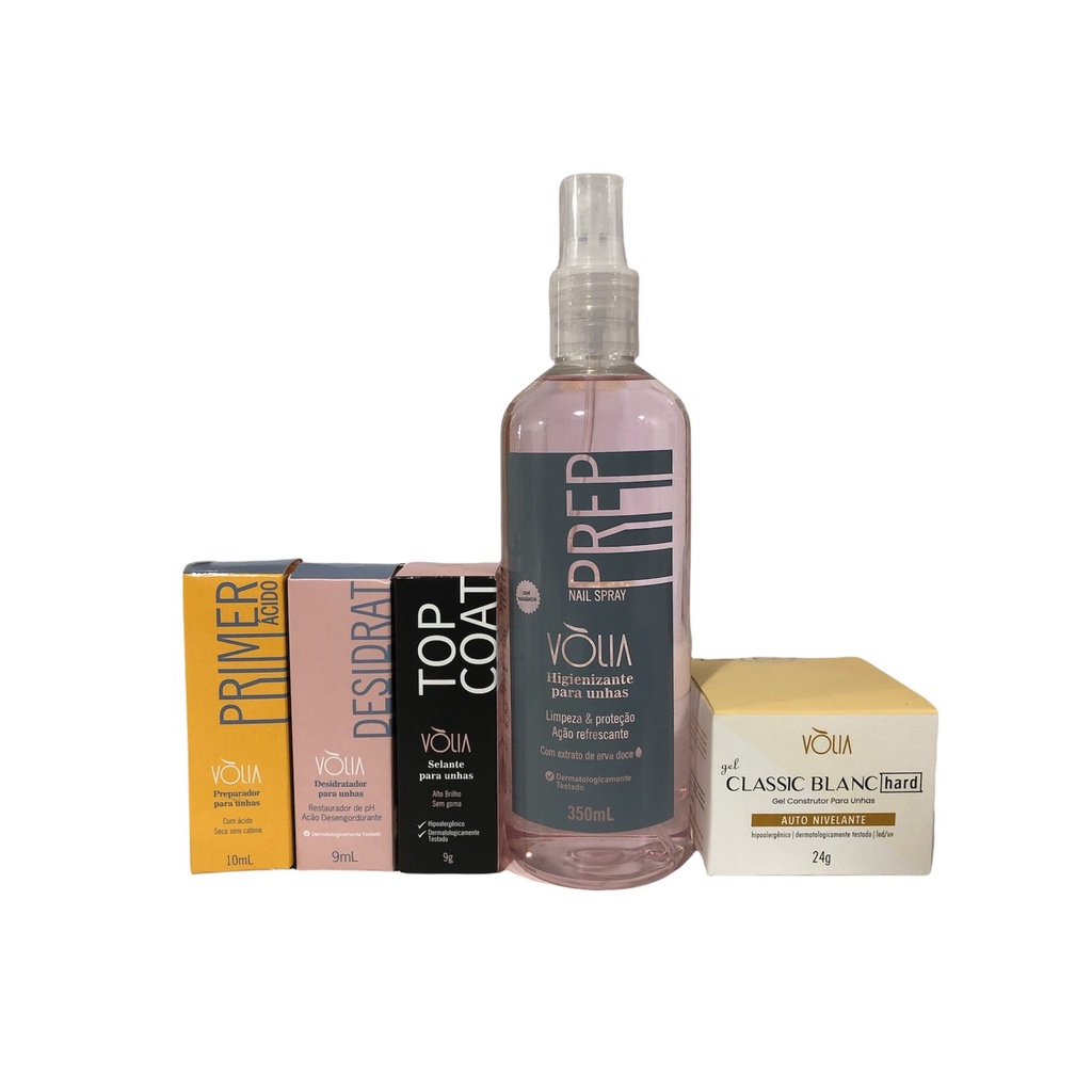 Kit Volia Primer Acido Desidrat Prep 350ml Top Coat a Sua Escolha Gel a ...