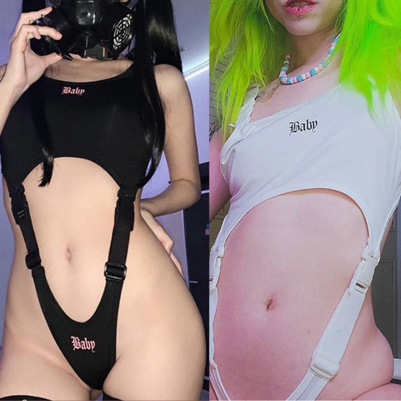 dylm Womens Cut Out Buckle Bodysuit Jumpsuit Cartas Imprimir Tanques Mangas Rompers Top Clubwea ...