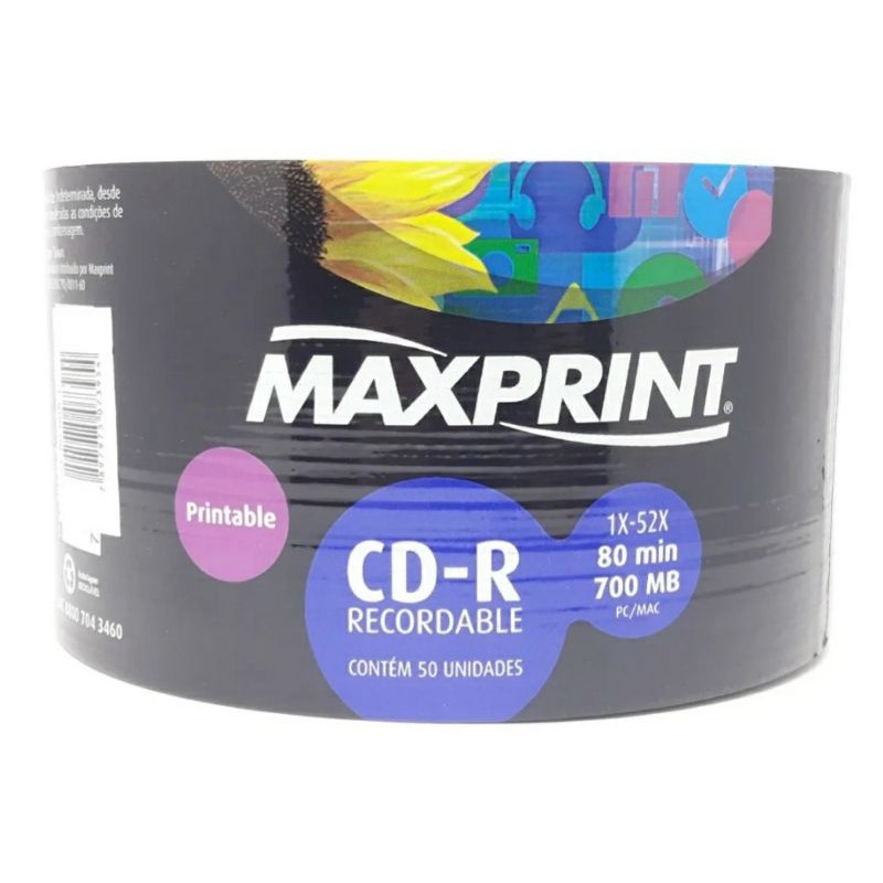 50 CD-R PRINTABLE MAXPRINT 700 MB 80 MINUTOS 52X ORIGINAL | Shopee Brasil