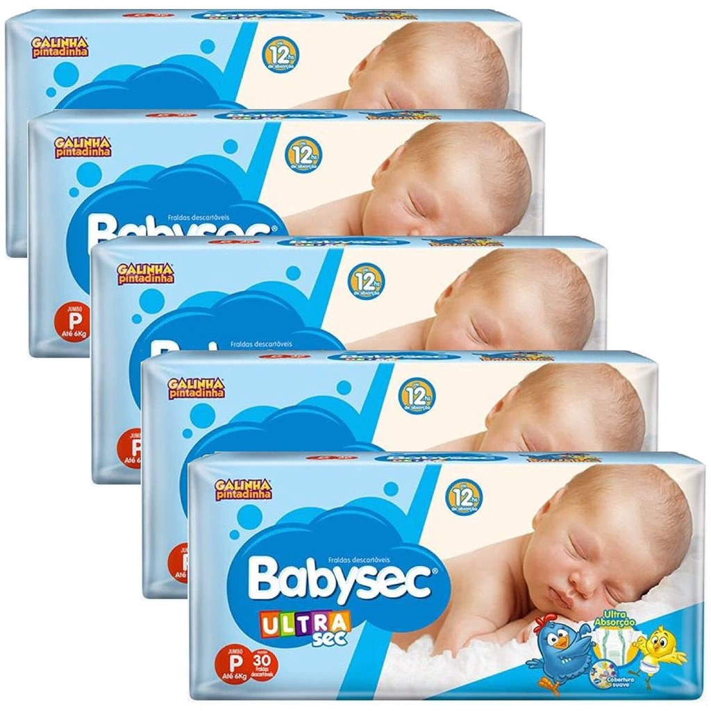 Kit 5 Pacotes Fralda Descartável Babysec Ultrasec Jumbo P | Shopee Brasil