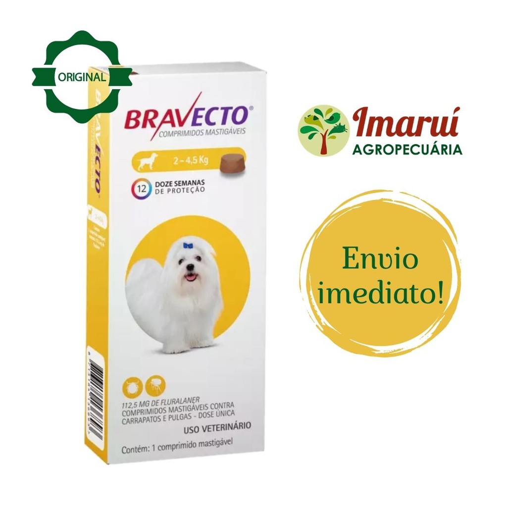 Bravecto 2 à 4,5 kg Antipulgas e Carrapatos para Cães - 1 COMPRIMIDO | Shopee Brasil