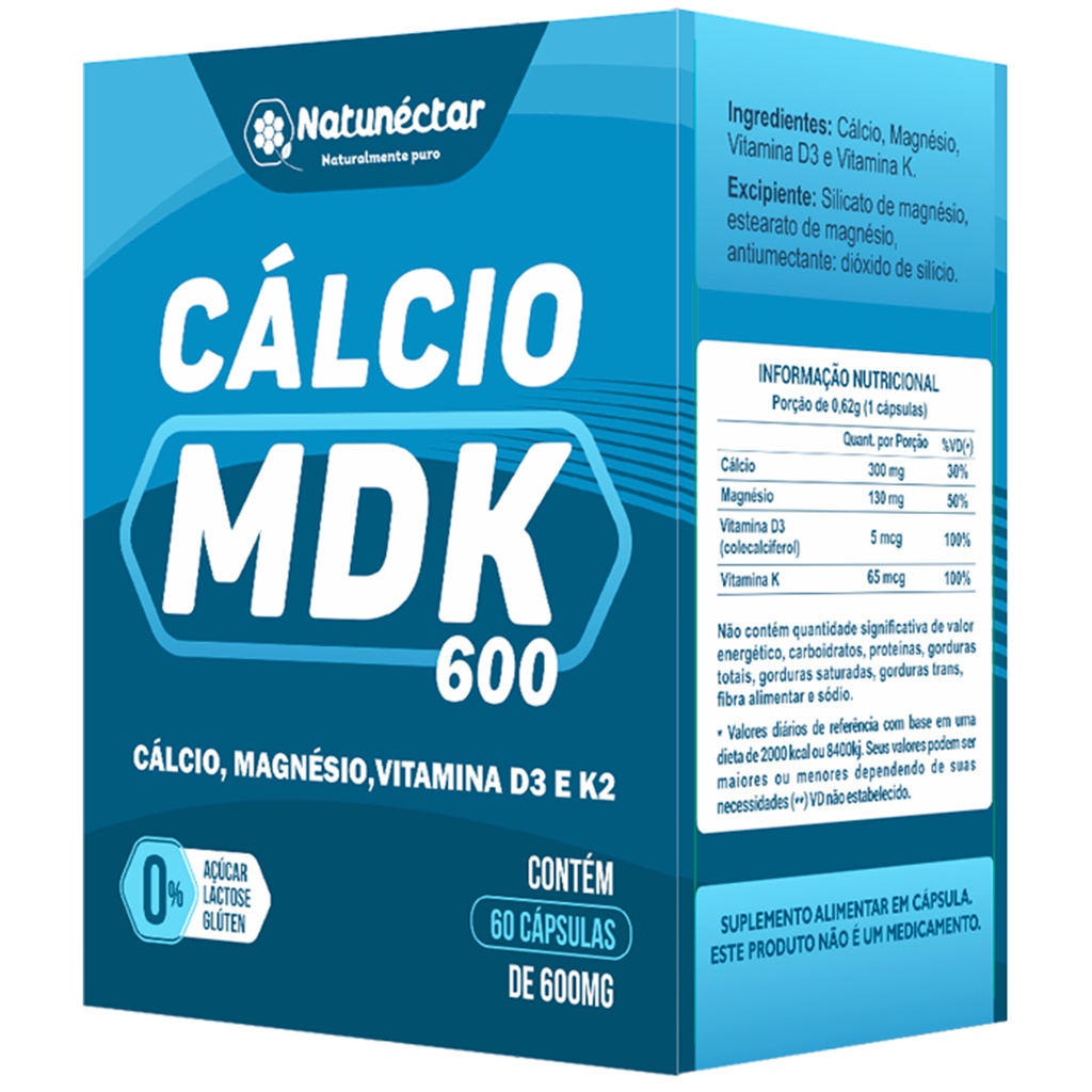 Cálcio MDK 600mg Equilíbrio Magnésio Vit D e k2 Suplemento Alimentar ...