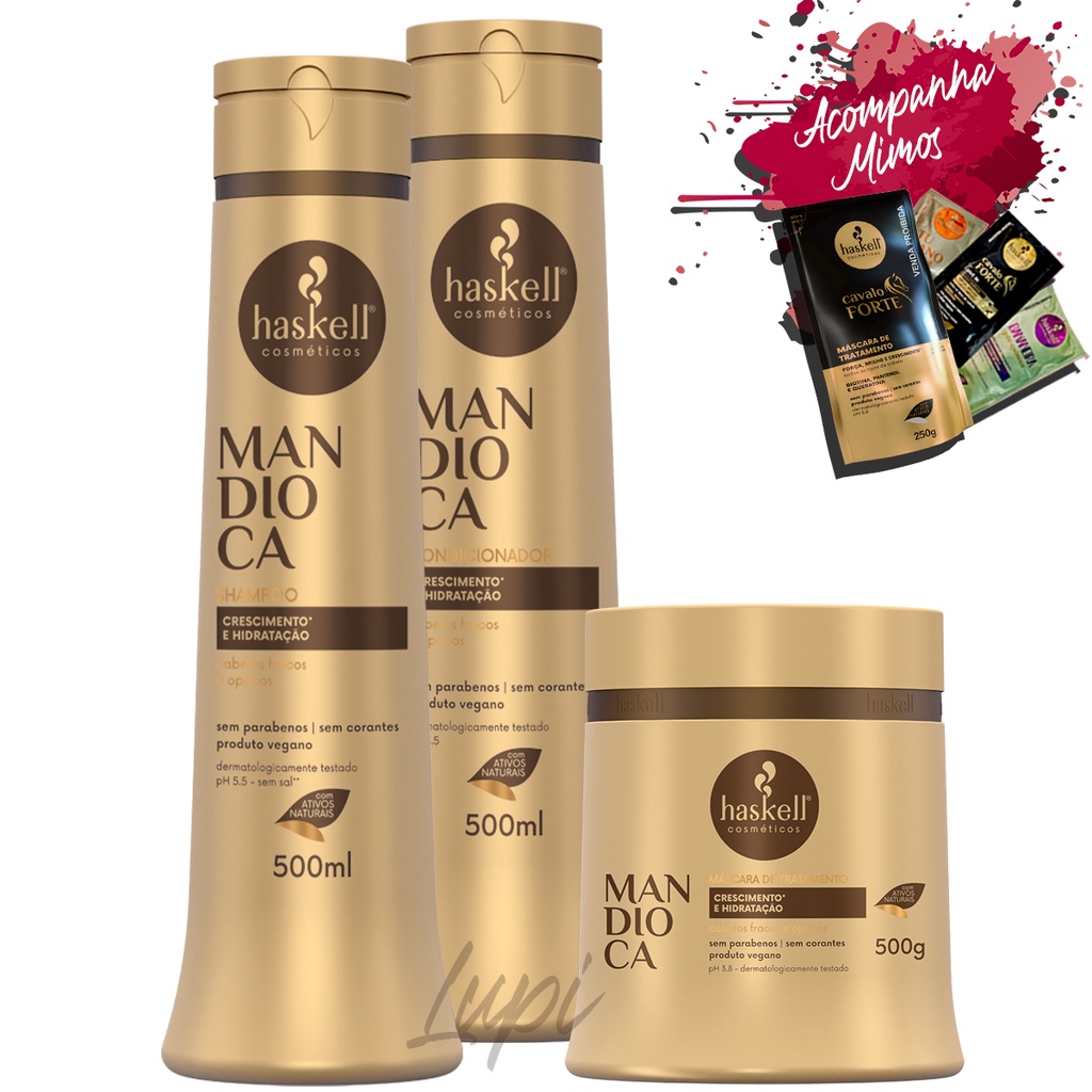 Kit Haskell Mandioca Shampoo Condicionador Mascara 500ml | Shopee Brasil