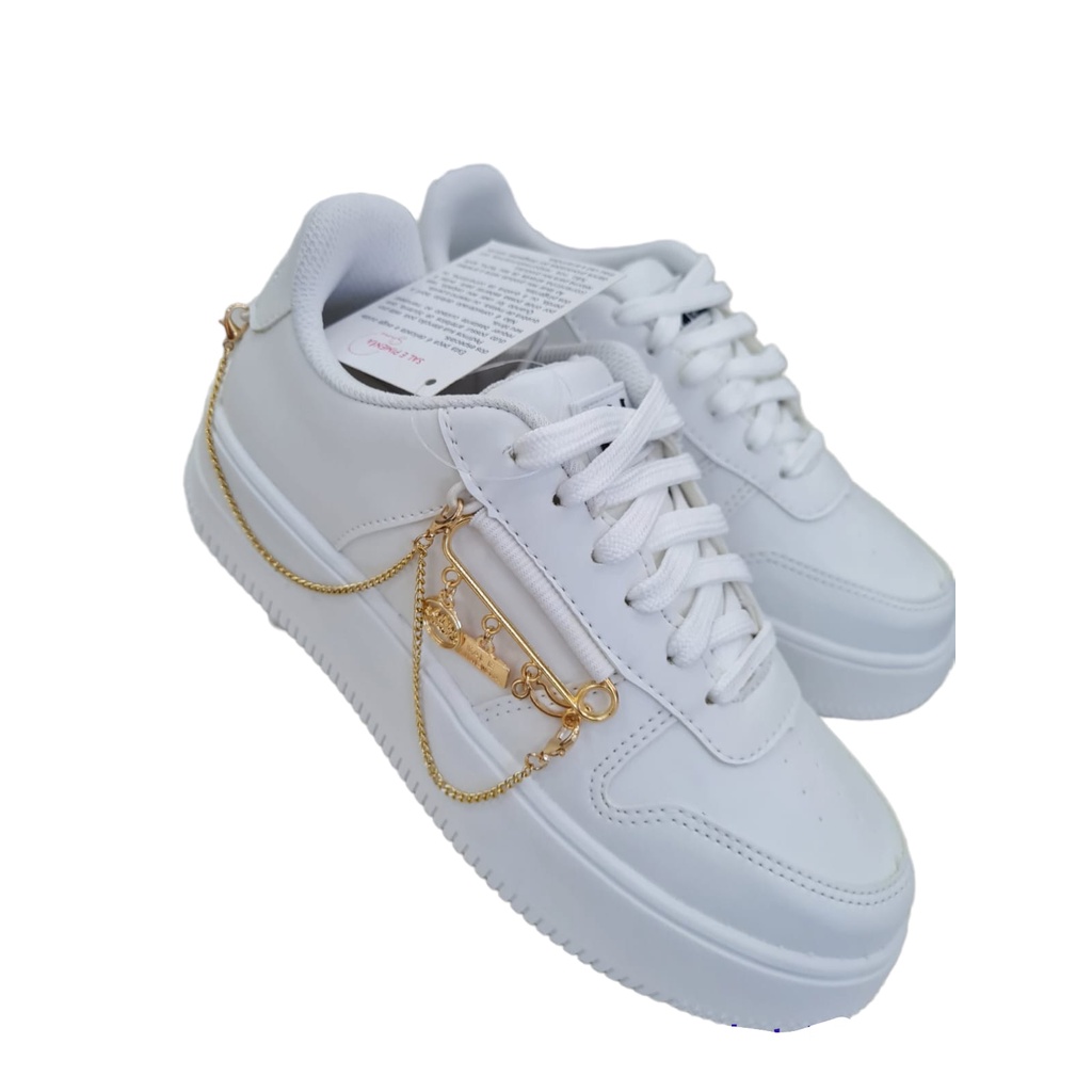 Tênis Branco correntinha Casual Feminino Sal e Pimenta | Shopee Brasil
