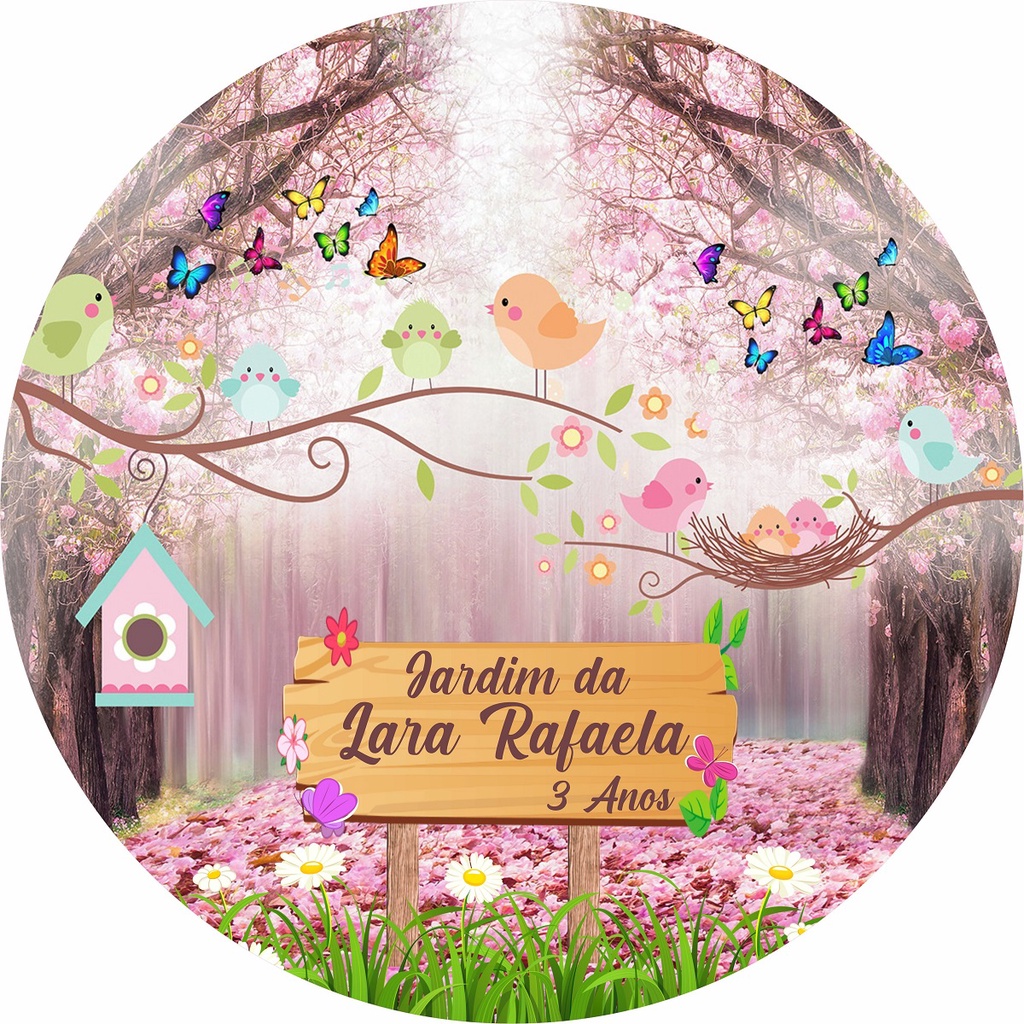 Painel em lona fosca Redondo Jardim Encantado 1,50 por 1,50 COM ILHOS ... Painel em lona fosca Redondo Jardim Encantado 1,50 por 1,50 COM ILHOS ...