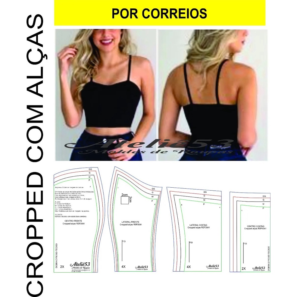Moldes de Roupas Modelagem Cropped Com Alças REF0041 Papel 120g ...