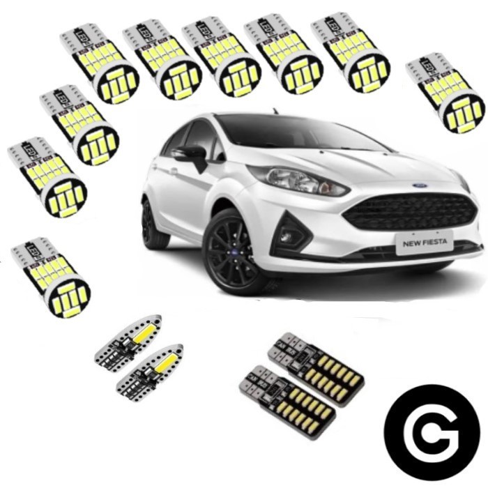 Kit Premium Lâmpada Led New Fiesta Pingo Teto Placa Ré Farolete Branco ...