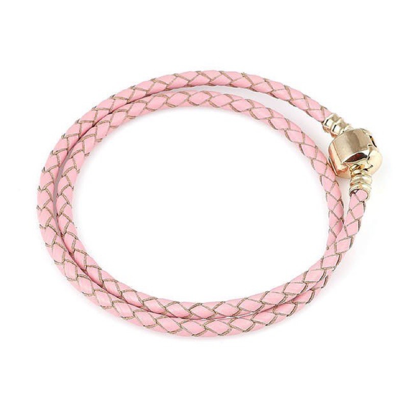 Pulseira de Couro Legitimo Duas Voltas Rosa estilo Pandora Fecho em ...