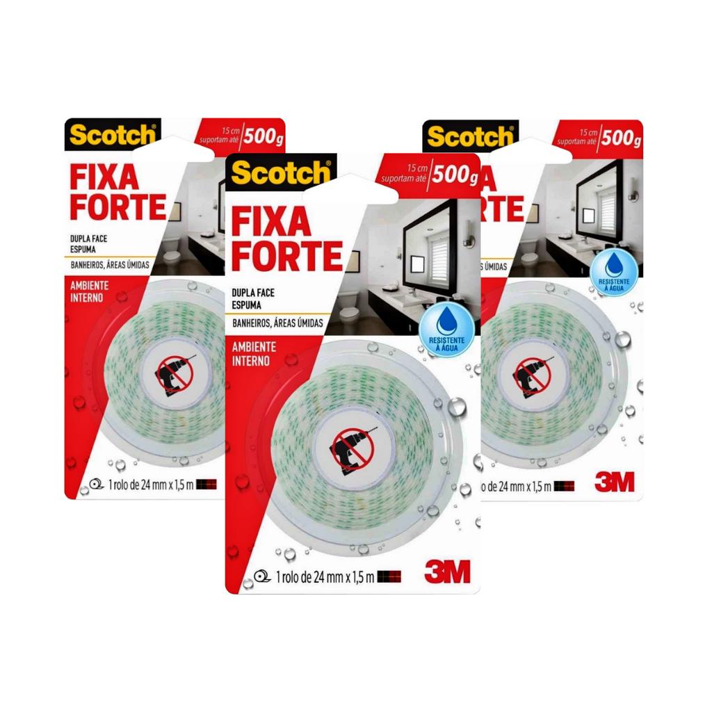 KIT 3 FITA DUPLA FACE FIXA FORTE BANHEIRO 24MM X1,5M 3M | Shopee Brasil