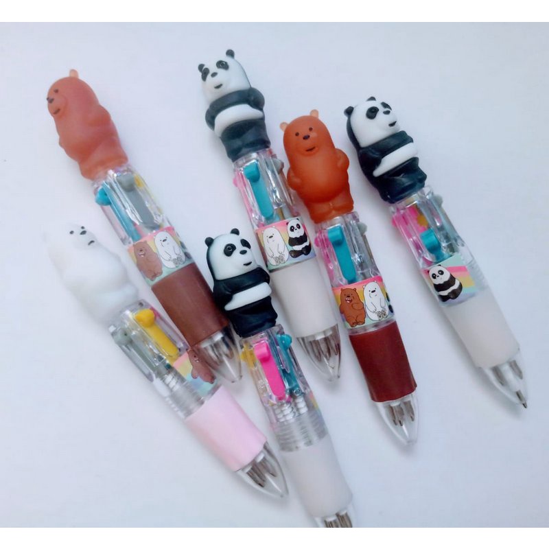 Mini Caneta esferográfica 4 cores personagem urso sem curso com grip ...
