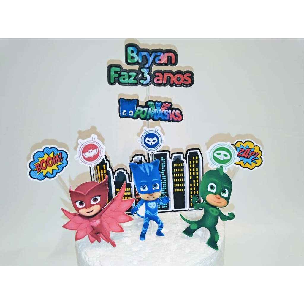 Kit Topo Topper de Bolo Pj Masks Personalizado | Shopee Brasil