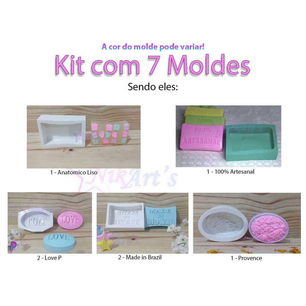 Kit Com 7 Moldes, Formas de Silicone Para Sabonete Plus, Artesanatos ...