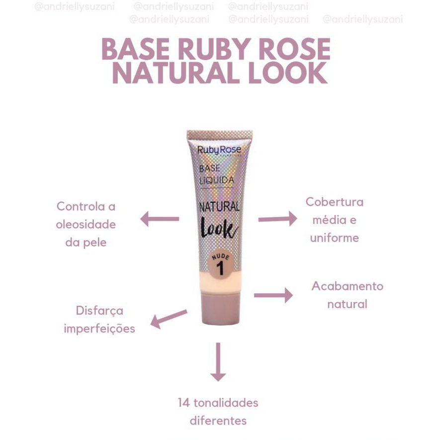 BASE NATURAL LOOK RUBY ROSE - NUDE -BASE LIQUIDA ALTA COBERTURA ...
